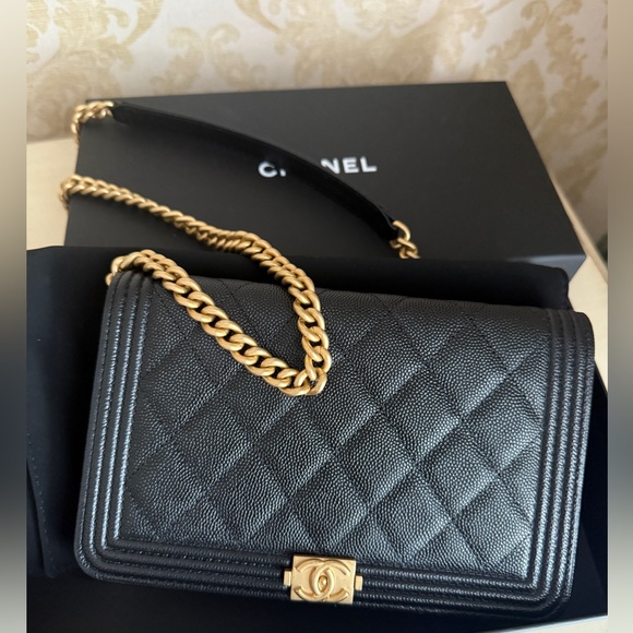 CHANEL | Bags | Chanel Black Caviar Boy Wallet On Chain | Poshmark